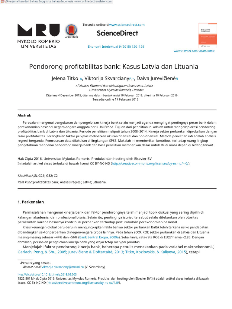 ATitko 2016 Drivers of Bank Profitability Case of Latvia and Lithuania - MAIN - En.id | PDF
