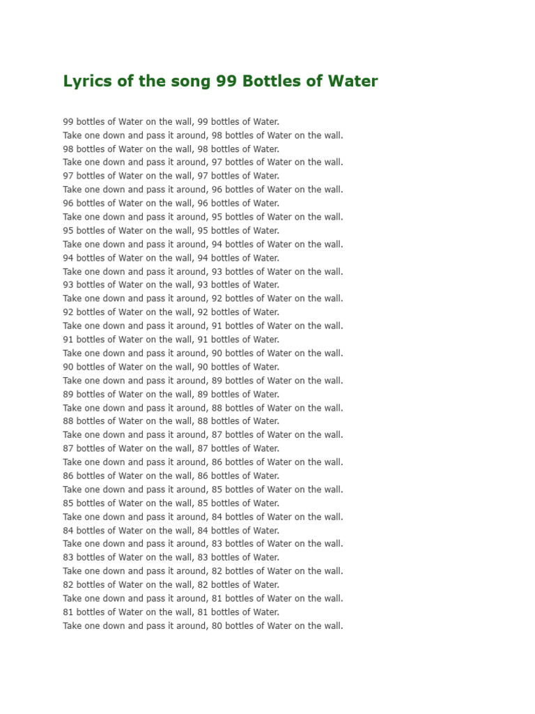 99 Bottles of Water Lyrics | PDF