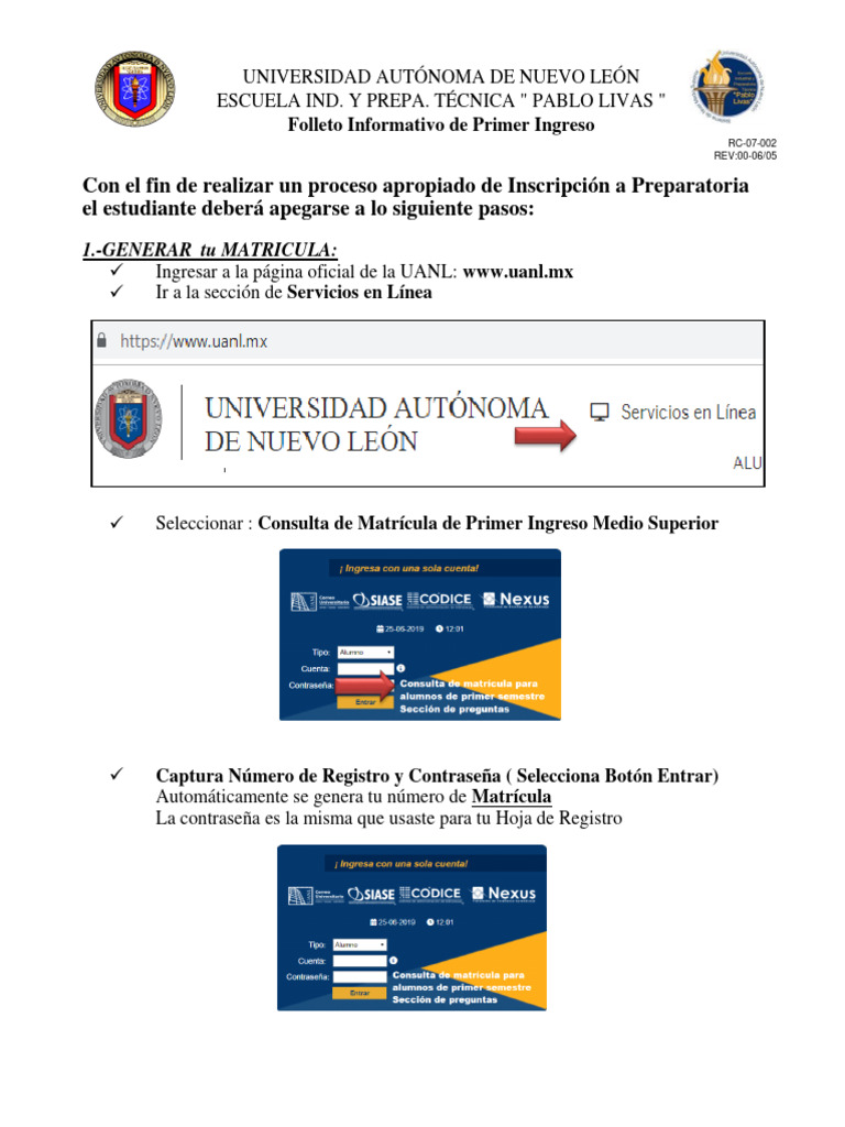 RC-07-002 FOLLETO INFORMATIVO DE PRIMER INGRESO | PDF