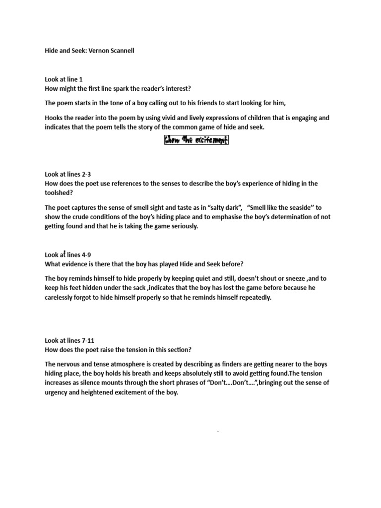 Hide and Seek Questions 2 | PDF | Poetry