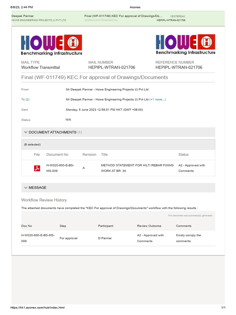 Method Statement For Hilti Rebar Fixing Work-Br.34-A2 Approved | PDF ...