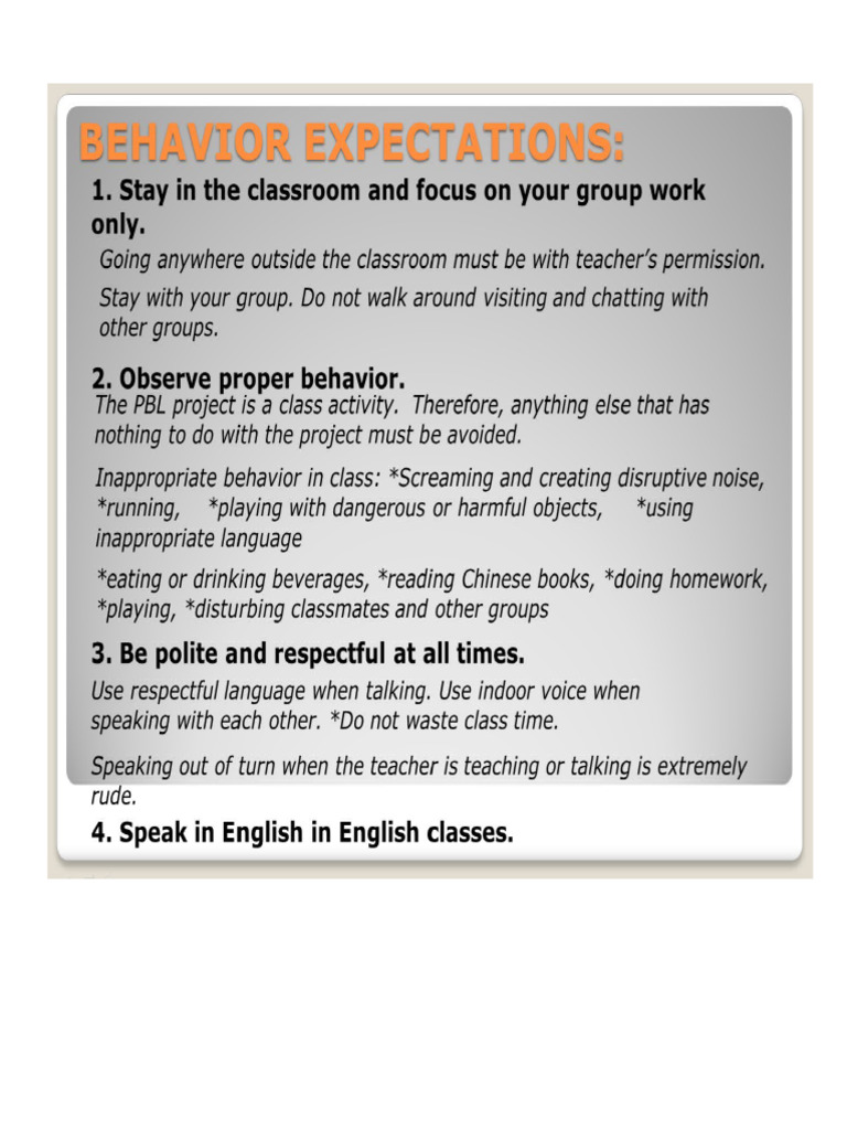 Behavior Expectations PBL Activity | PDF