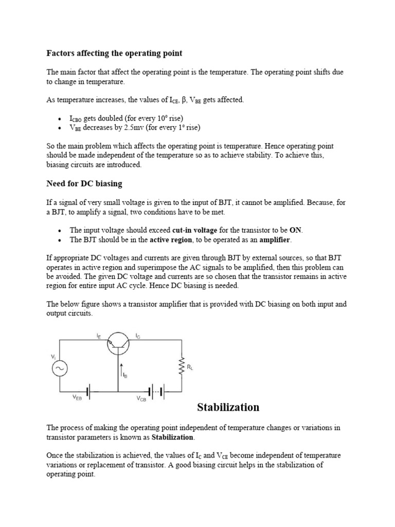 Factors affecting the operating point | PDF | Bipolar Junction ...