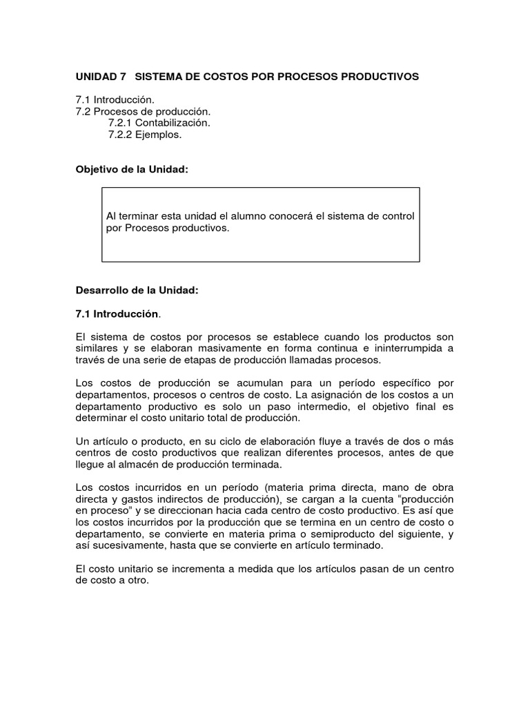 Unidad 4-2 Sistema de Costos Por Procesos Productivos | PDF | Contabilidad de costos | Costo