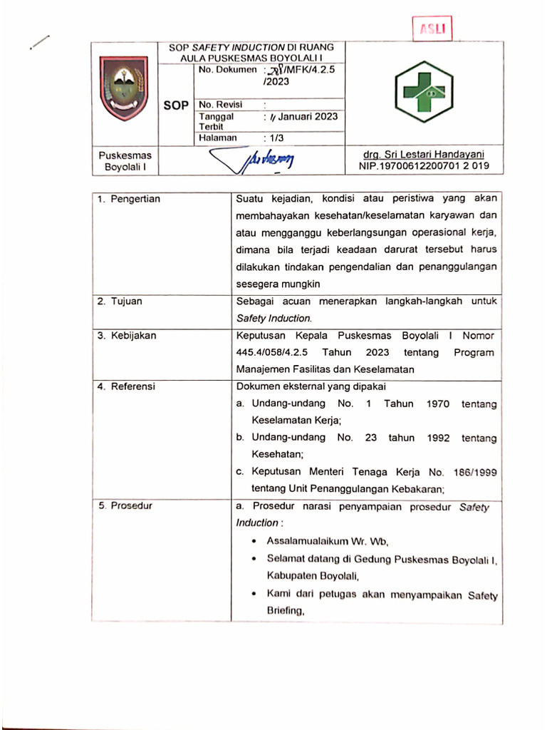 SOP Safety Induction | PDF