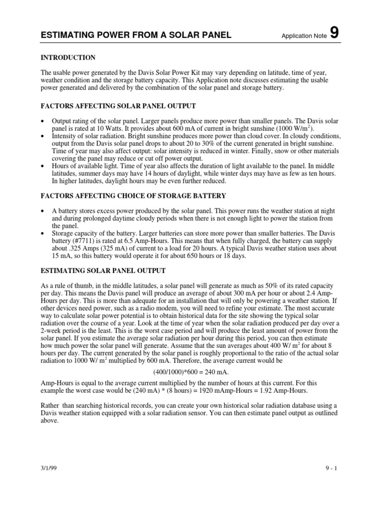Estimating Power From Solar Panel 7707 Application Note | PDF | Battery ...