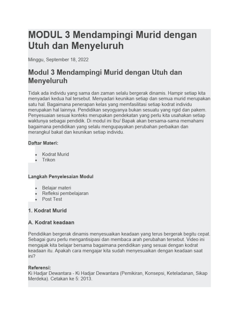 MODUL 3 Mendampingi Murid Dengan Utuh Dan Menyeluruh | PDF
