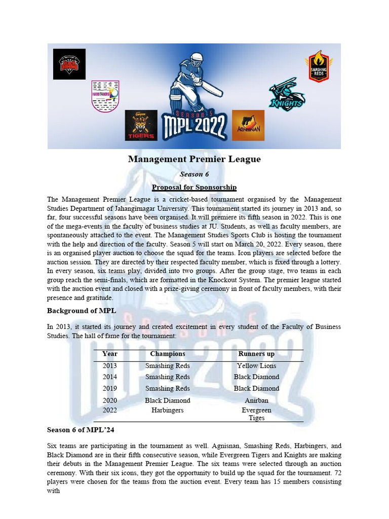 Sponsor Proposal MPL | PDF | Sports Competitions | Sports