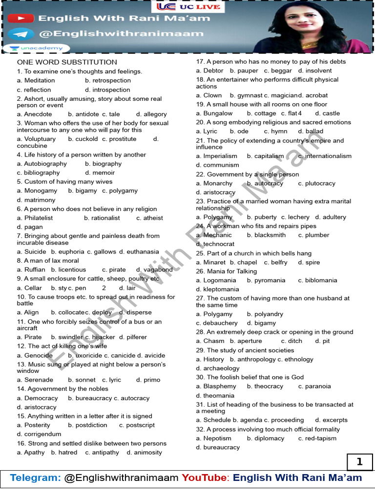 One Word Practice Set Answers PDF | PDF | Polygamy