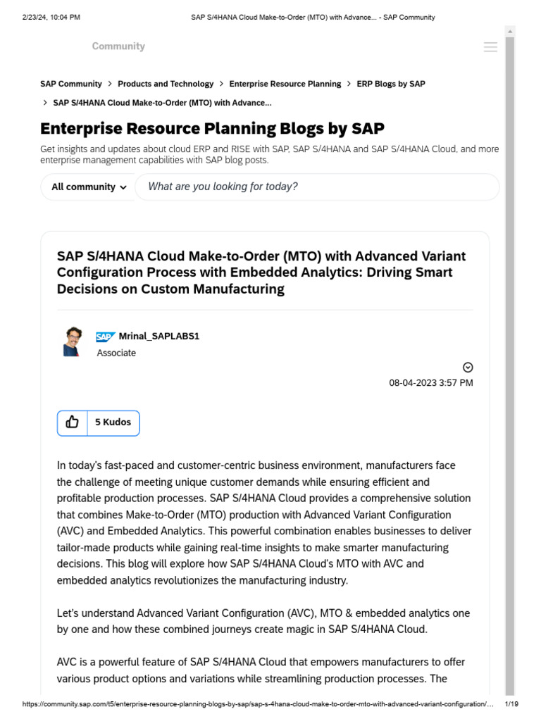 SAP S - 4HANA Cloud Make-to-Order (MTO) With Advance... - SAP Community ...