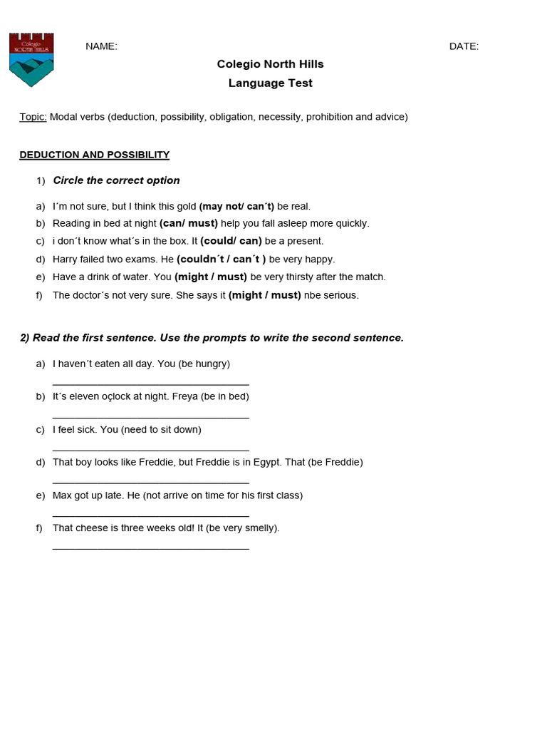 Modal Verbs Test 2023 | PDF | Linguistic Morphology | Language Mechanics