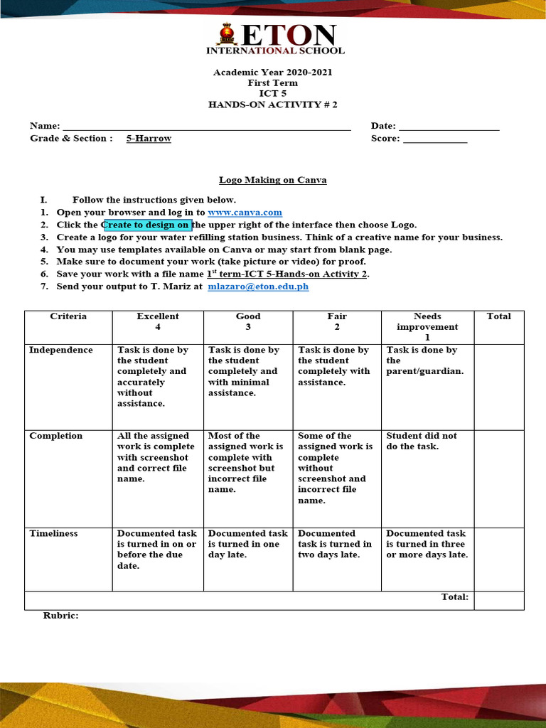 ICT 5-1ST TERM-HANDS-ON ACT#2-logo Making On Canva | PDF | Computing ...