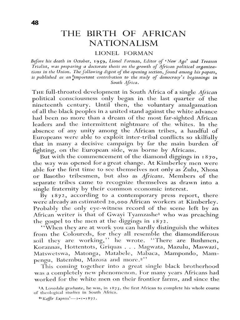 Reading 28 - The Birth of African Nationalism in South Africa | PDF ...