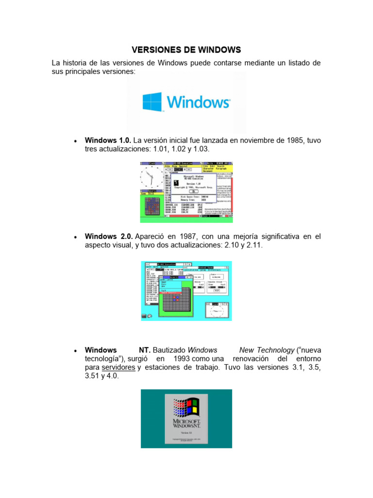 VERSIONES DE WINDOWS | PDF | Microsoft Windows | Windows 10