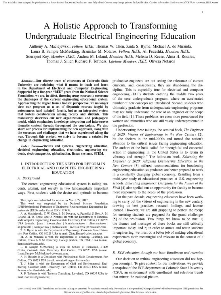 7. E. 2017 A Holistic Approach to Transforming Undergraduate Electrical Engineering Education ...