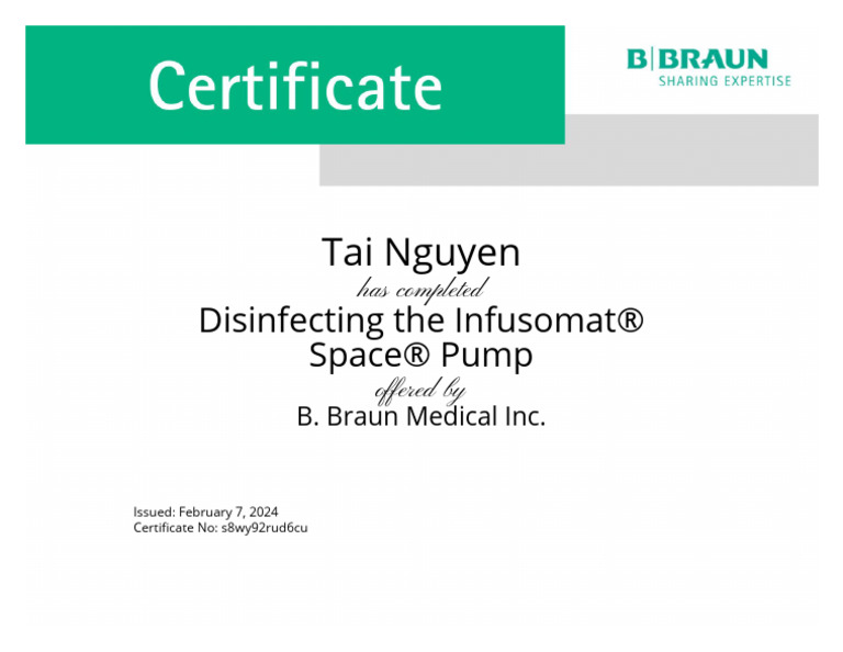 Infusomat® Space® Pump Disinfection Certificate | PDF