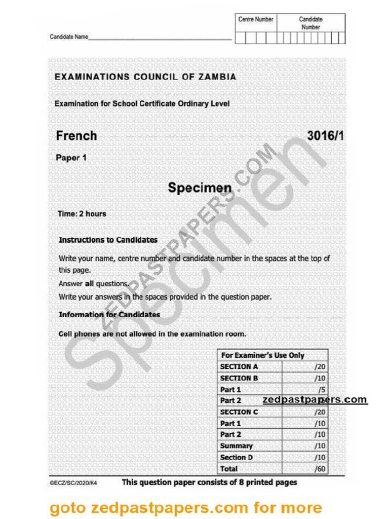 g12 French p1 2020 Specimen | PDF