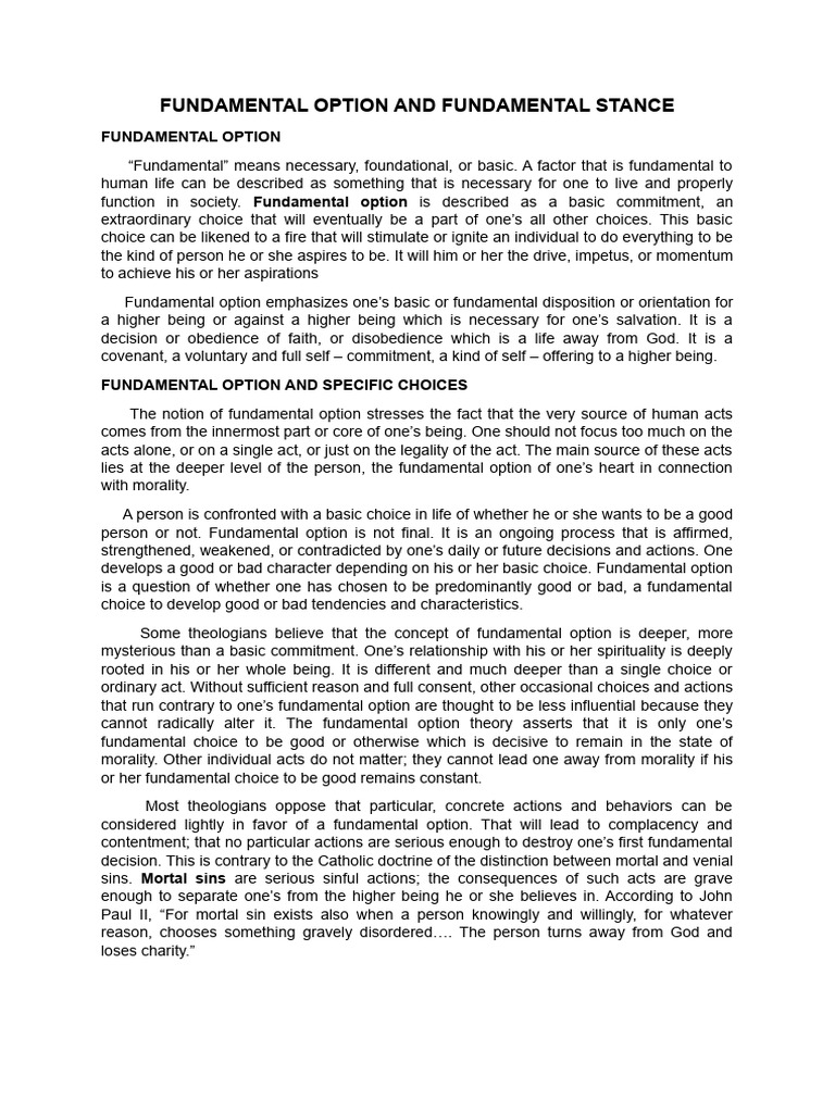 Fundamental Option and Fundamental Stance | PDF | Psychology ...