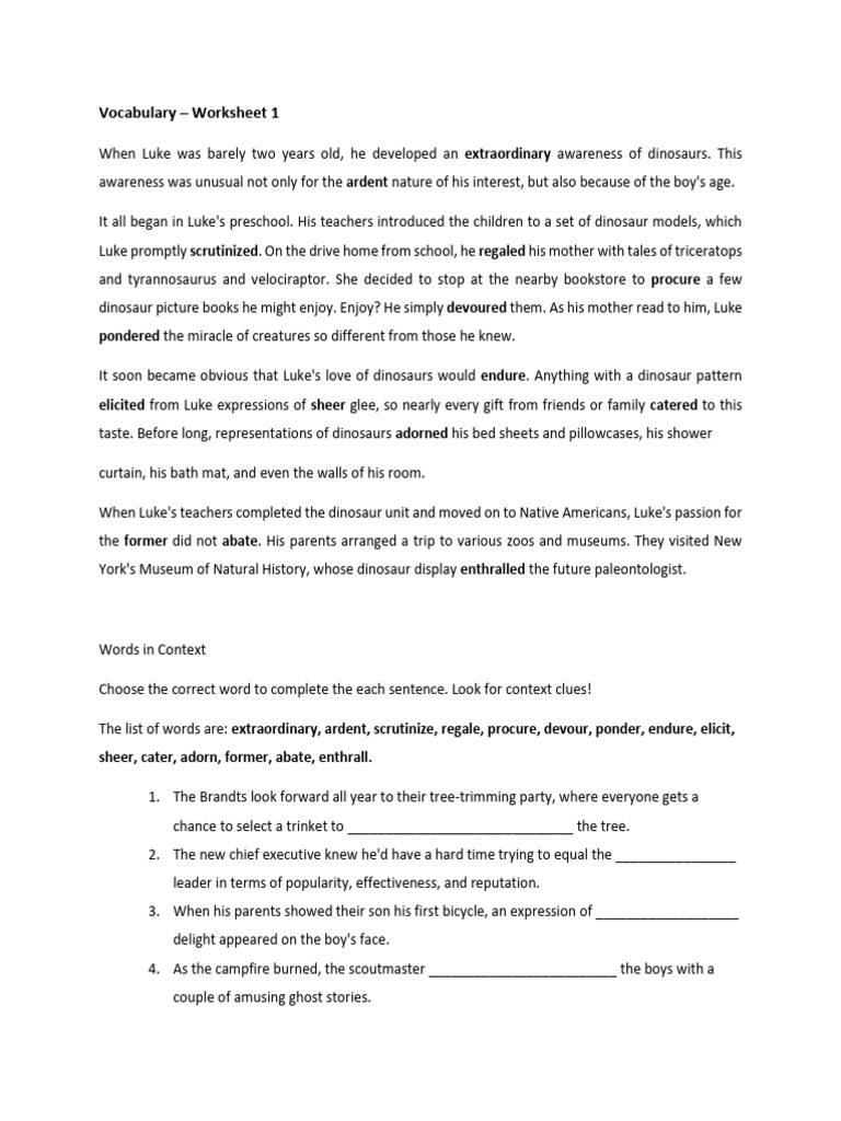 Vocabulary - Worksheet 1 | PDF | Language Arts & Discipline | Foreign Language Studies