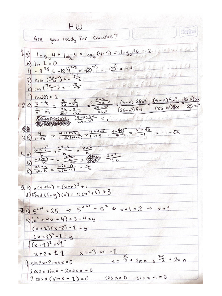 HW 2 (Are You Ready For Calculus?) | PDF