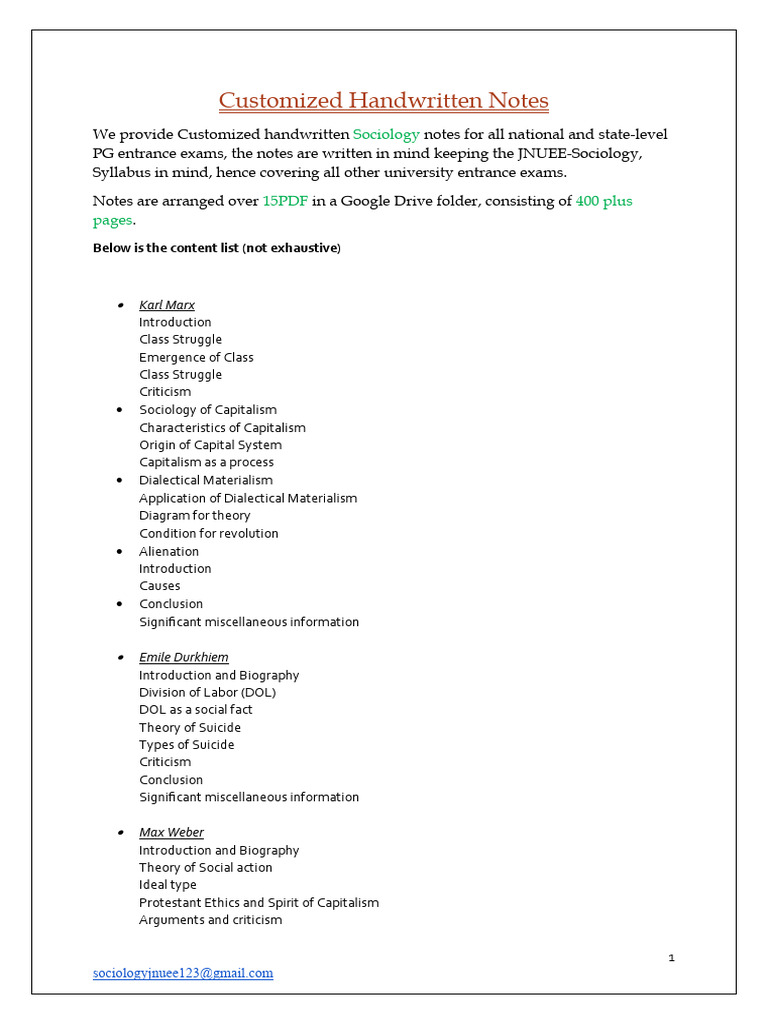 Customized Handwritten Notes: Sociology | PDF | Sociology | Society