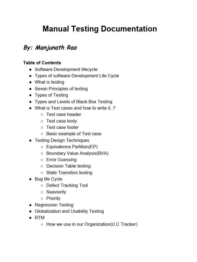 Manual Testing Documentation | PDF | Software Testing | Software Bug Manual Testing Documentation | PDF | Software Testing | Software Bug
