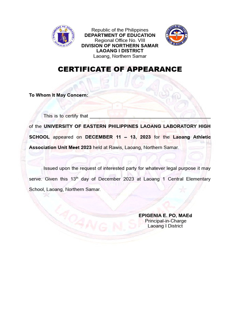 Certificate of Appearance | PDF