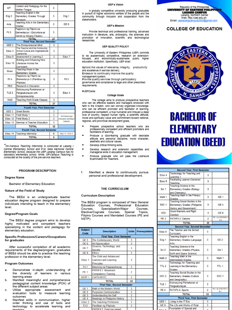 BEED BROCHURE | PDF | Teachers | Pedagogy