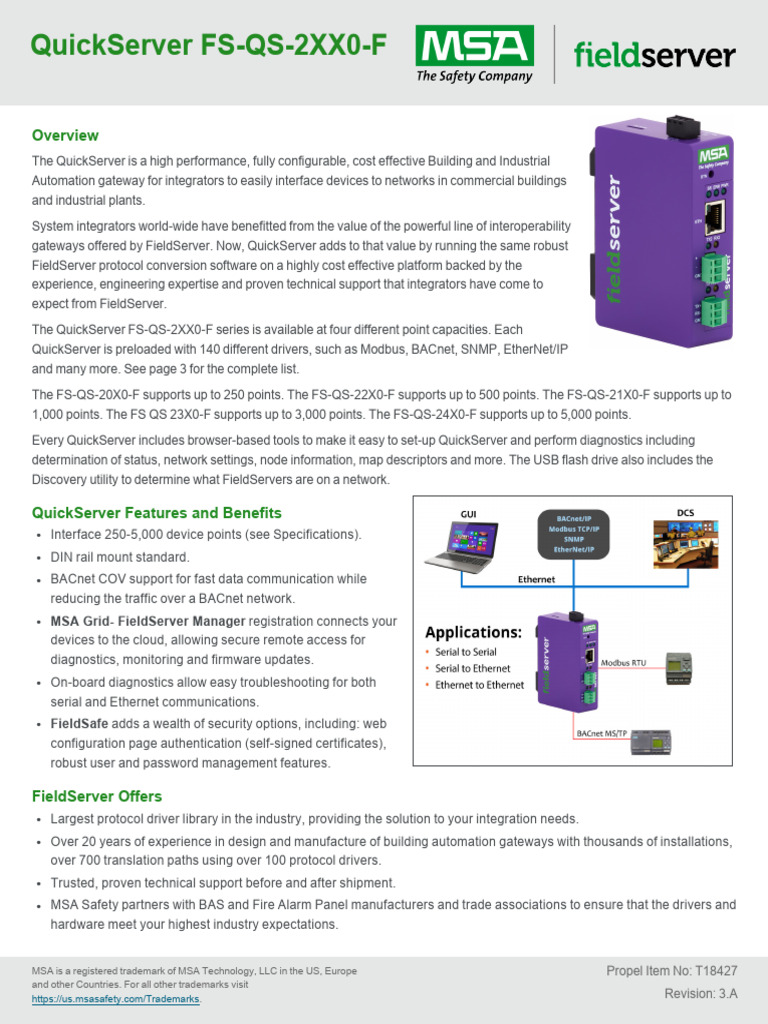 Quickserver Fs-Qs-2Xx0-F: Msa Grid-Fieldserver Manager Registration Connects Your | PDF ...