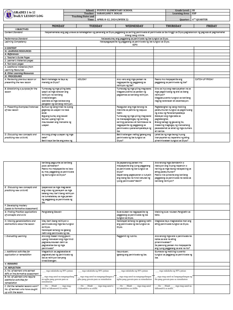 DLL - Esp 3 - Q4 - W2 | PDF
