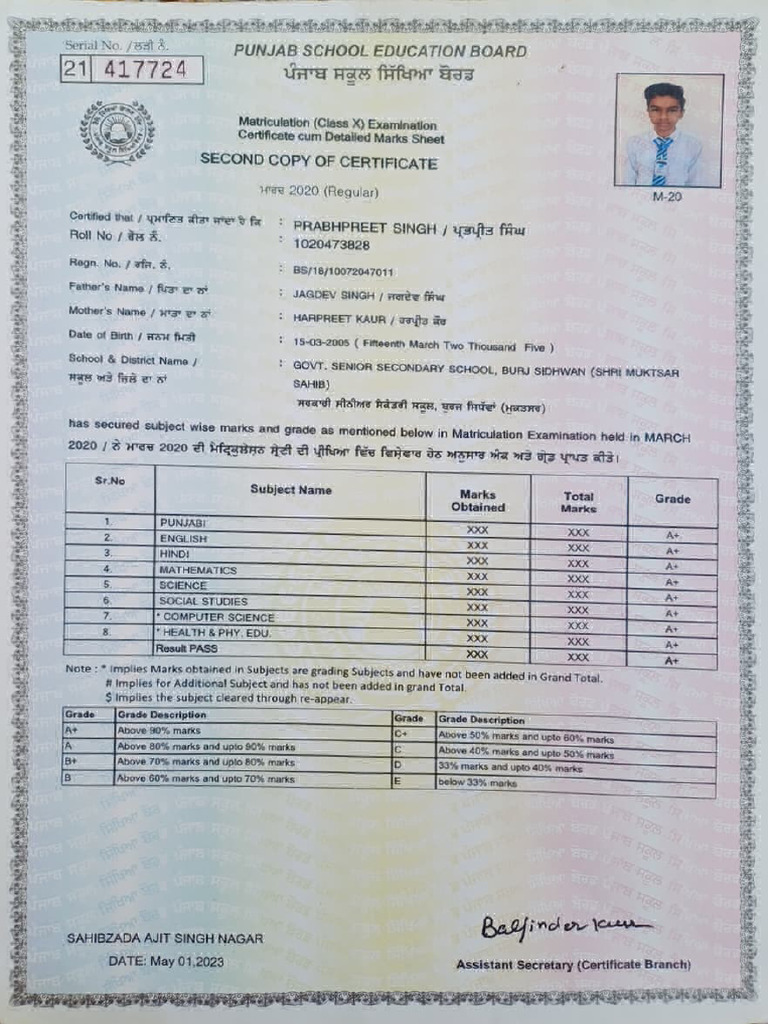 10th Marksheet | PDF