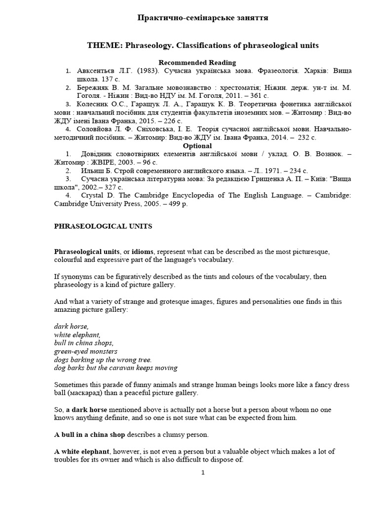 5 Phraseology. Classifications of Phraseological Units | PDF | Part Of Speech | Adverb