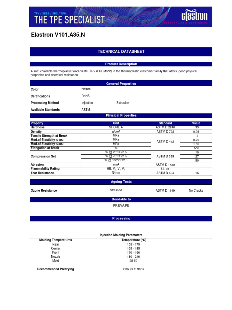Elastron TPE Datasheet | PDF | Thermoplastic | Building Engineering