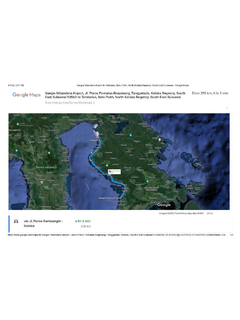 Sangia Nibandera Airport to Tetebawo, Batu Putih, North Kolaka Regency ...
