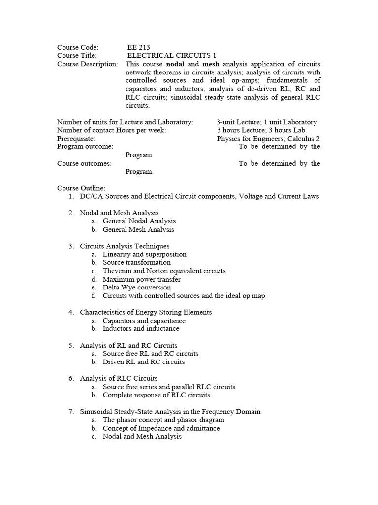 Ee 213 | PDF | Electrical Network | Electrical Resistance And Conductance