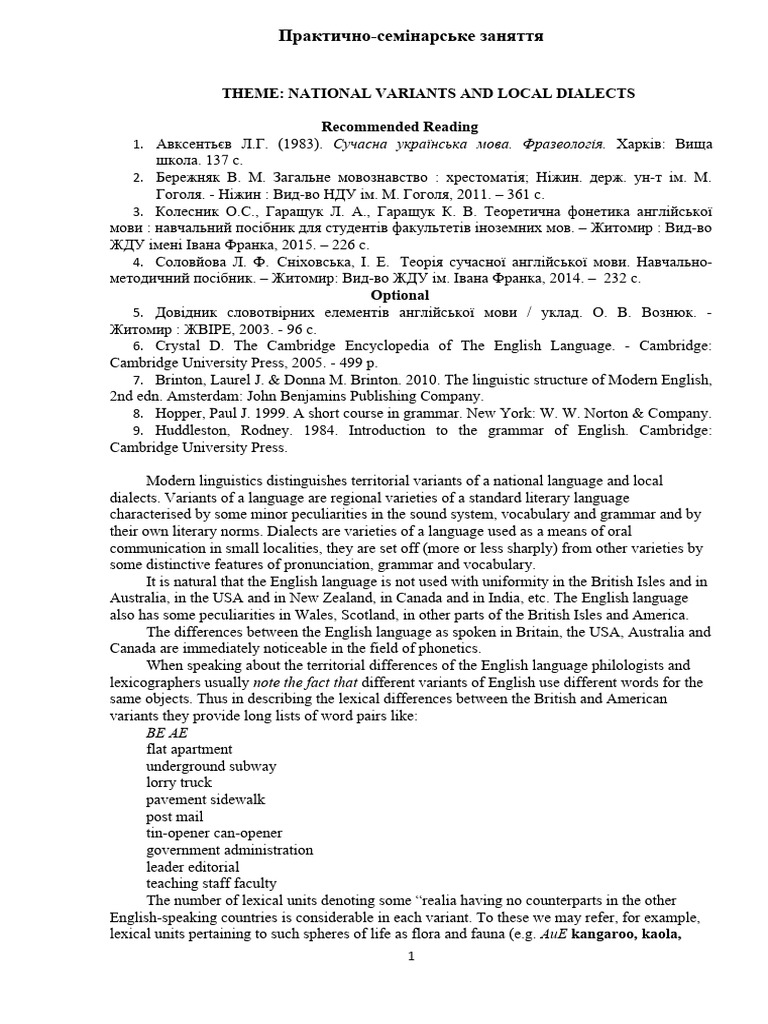 National Variants and Dialects in English | PDF | English Language | Dialect