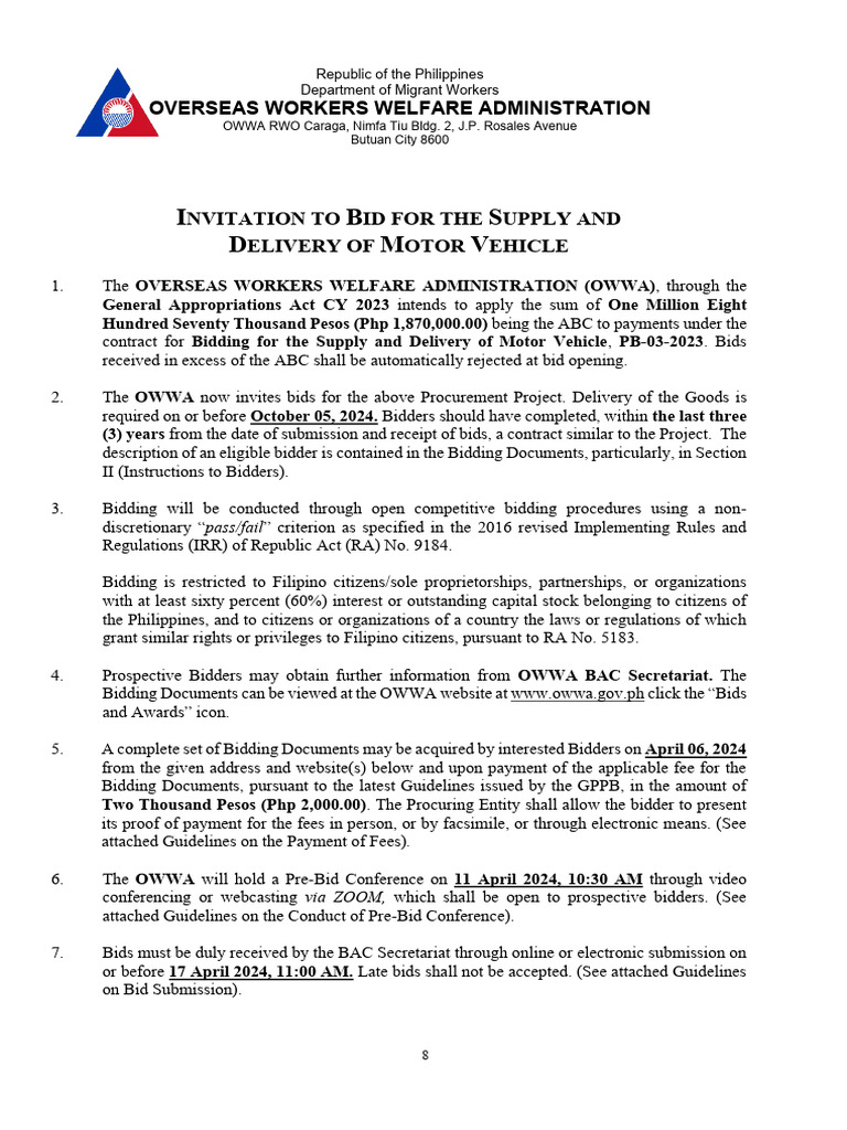 07 Invitation To Bid - 2ND Posting | PDF | Justice | Crime & Violence