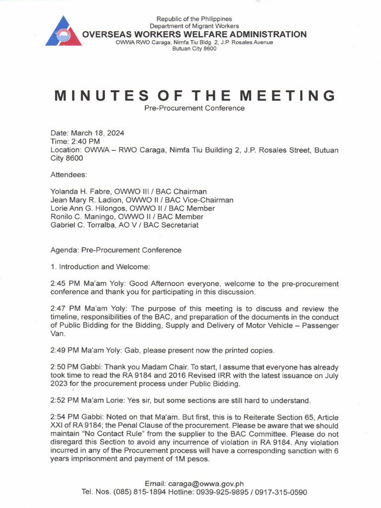 05 Minutes of The Meeting - Pre-Procurement Conference | PDF