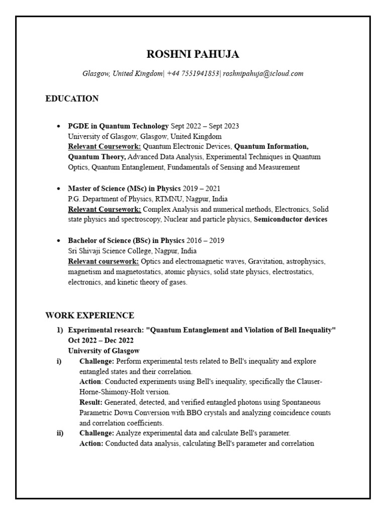 CV Quantum Engineer | PDF | Physics | Quantum Mechanics