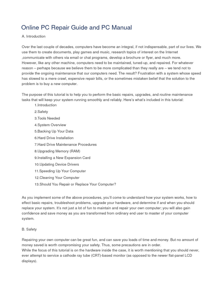 Online PC Repair Guide and PC Manual | PDF | Computer Data Storage ...