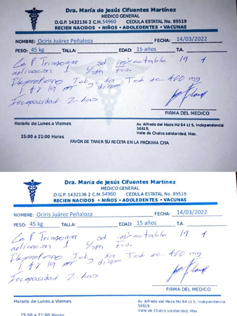 Receta medica, ejemplo | PDF