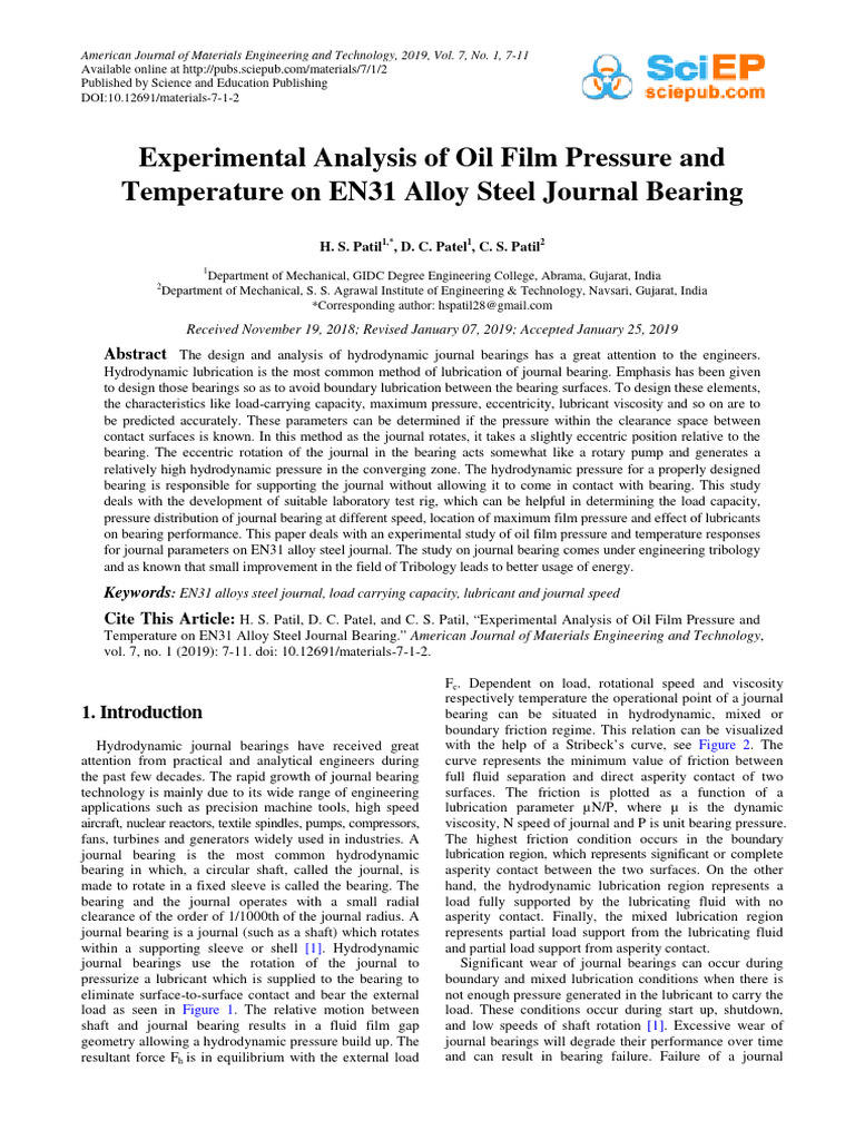 Oil Film Pressure in EN31 Journal Bearings | PDF | Bearing (Mechanical ...