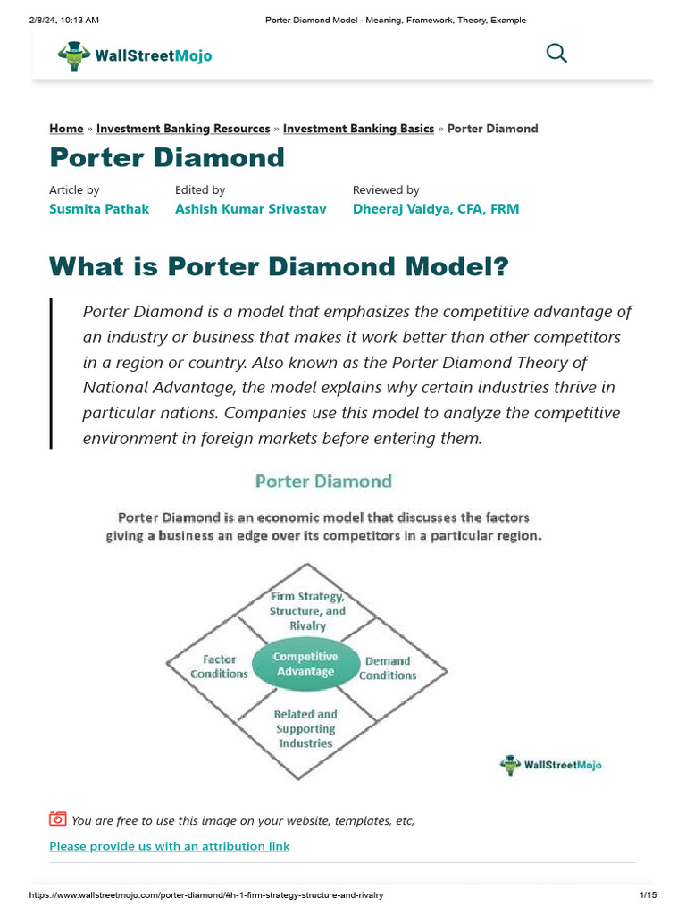 Porter Diamond Model - Meaning, Framework, Theory, Example | PDF ...