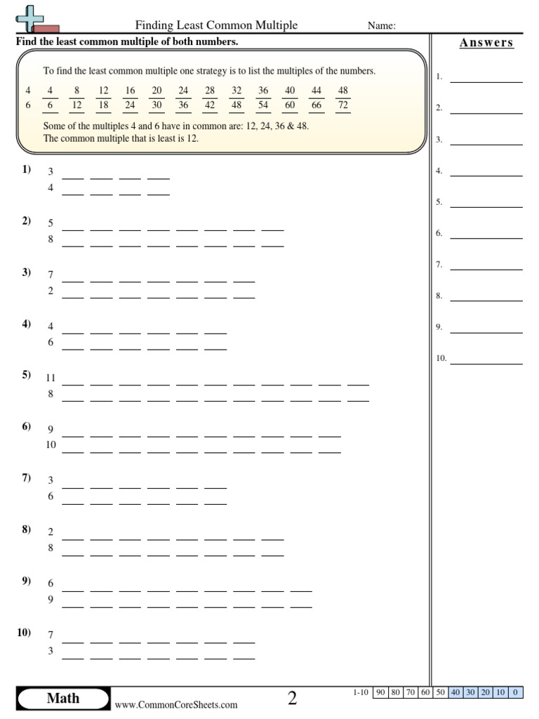 Least Common Multiple Answer Key | PDF