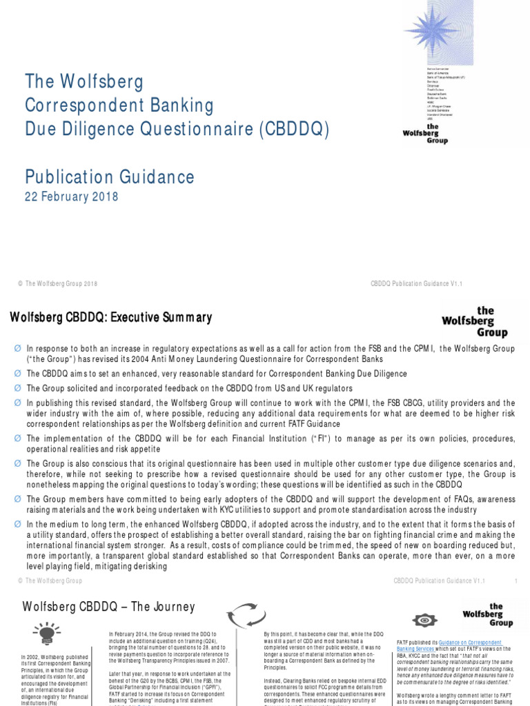 Wolfsbergs CBDDQ Publication Guidance 220218 v1.1 | PDF | Risk | Due ...