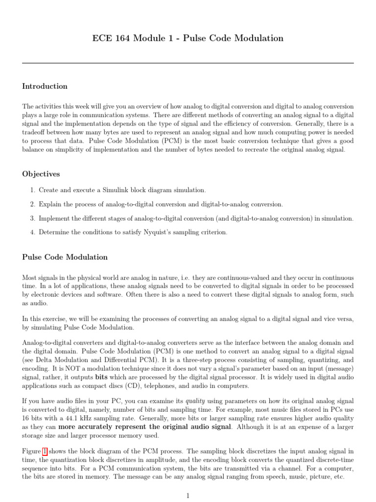 ECE 164 Module 1 2s2223 v2 | PDF | Sampling (Signal Processing) | Analog To Digital Converter