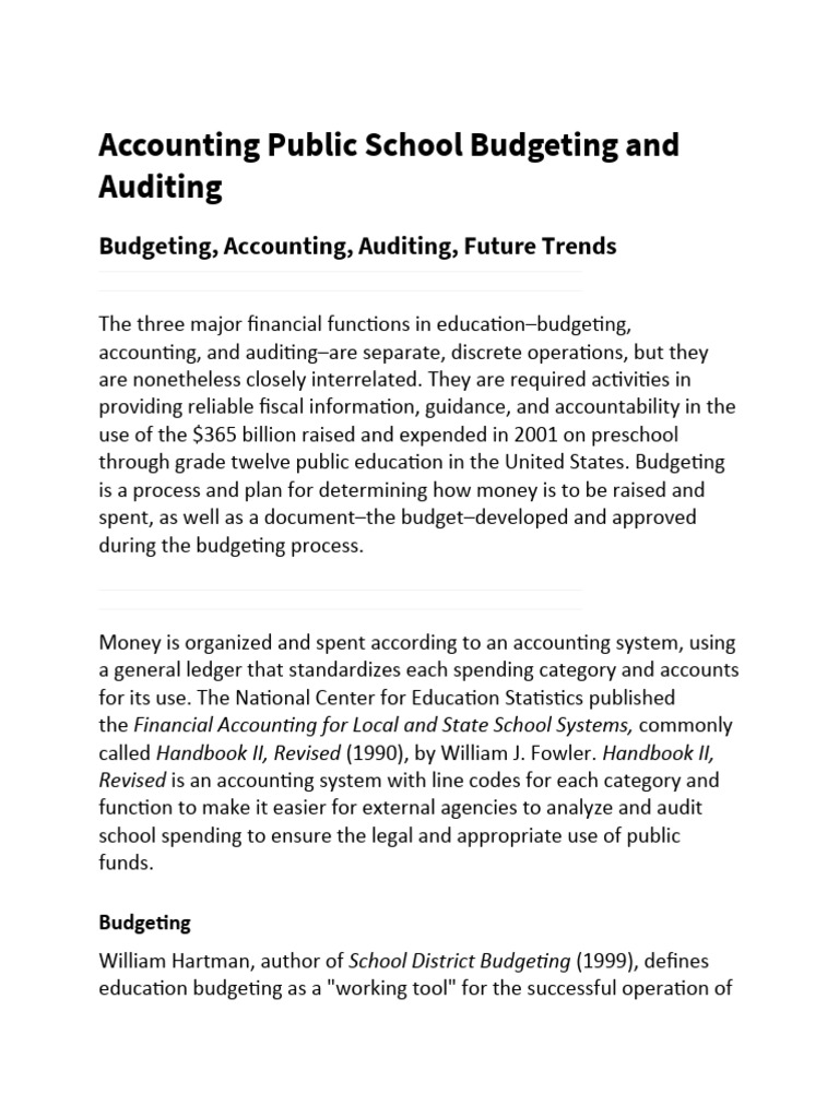 Accounting Public School Budgeting and Auditing | PDF | Audit | Budget