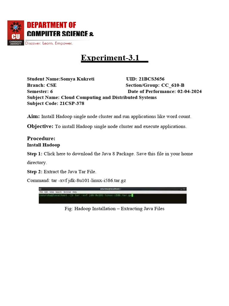 Worksheet3.1 CC | PDF | Apache Hadoop | Operating System Technology