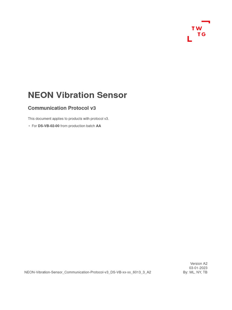 NEON Vibration Sensor - Communication Protocol v3 - DS VB XX XX - 6013 - 3 - A2 | PDF | Booting ...