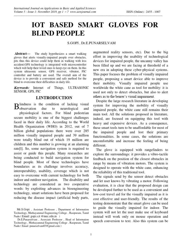 Iot Based Smart Gloves For Blind People | PDF | Visual Impairment | Usb
